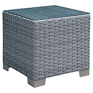 Furniture of America Condor Rattan Glass Top Patio End Table in Gray