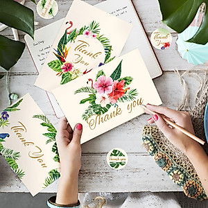 Whaline 36 Pack Tropical Thank You Cards Summer Note Cards with Stickers Envelopes Flamingo Palm Leaves Cards for Holiday Wedding Baby Shower Birthday Bridal Party and All Occasions, 4 x 6 Inch