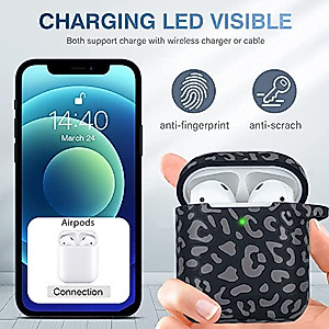 Leopard Silicone Airpods Case, Gawnock Soft Case Cover Flexible for Airpods 2nd/1st Generation Floral Print Cover for Women Girls with Keychain - Gray Leopard Cheetah