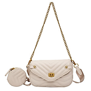 YXBQueen Small Crossbody Hobo Handbags for Women Chain Strap Purse, Multipurpose Shoulder Bag White Purses for Women with Detachable Coin Pouch