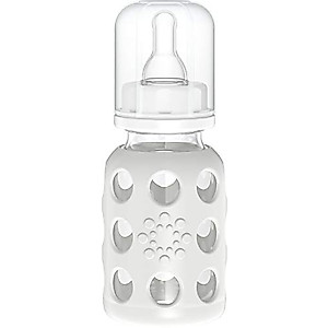 Lifefactory 4-Ounce BPA-Free Glass Baby Bottle with Stage 1 Nipple and Protective Silicone Sleeve, Stone Gray