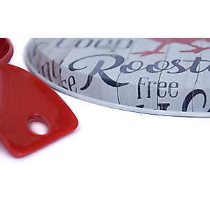 Chicken Decor Stove Burner Covers - Rooster Kitchen Decor - Farmhouse Sign Style WITH Two Insulated Hot Pads AND Red Spoon Rest