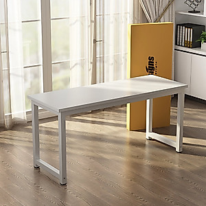 Tribesigns Computer Desk, 55 inch Large Office Desk Computer Table Study Writing Desk for Home Office, White + White Leg