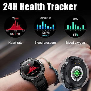 Smart Watch for Men Outdoor Waterproof Military Tactical Sports Watch Fitness Tracker Watch with Heart Rate Monitor Pedometer Sleep Tracker Compatible with iPhone Samsung NO Bluetooth Calling