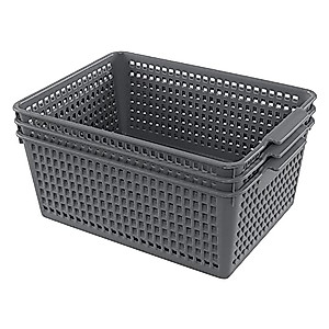 CadineUS Plastic Organizing Baskets, Large Open Storage Bins Set of 3