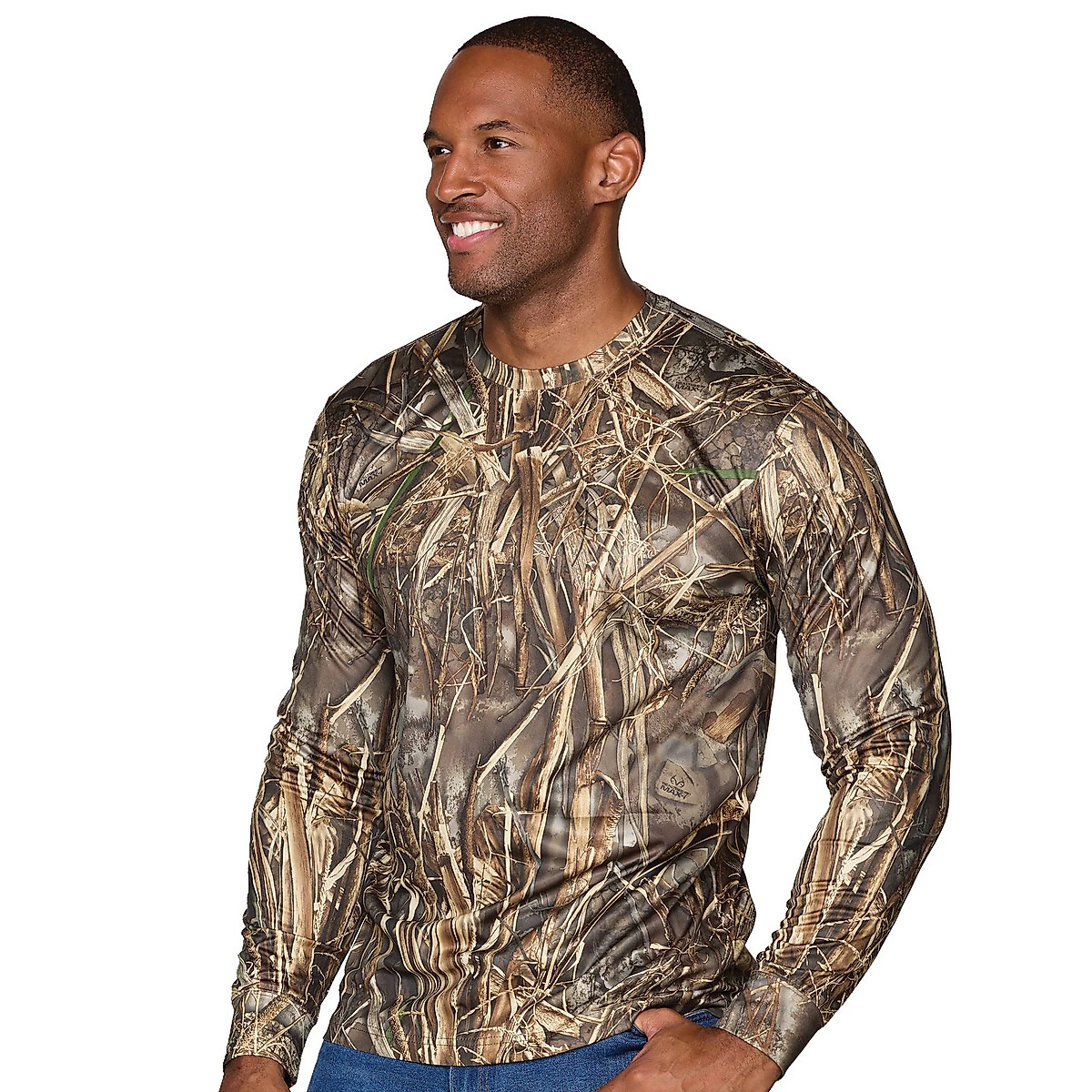 Realtree Men's Essential Camo Lightweight Performance Long Sleeve Shirt (RT MAX-7, Small)