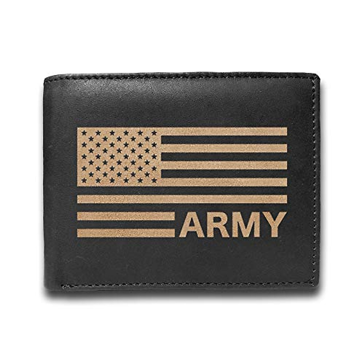 LIAM CARLTON Men's Leather Wallet - US ARMY FLAG - Unique Laser Engraved Slimfold Bifold 14 Pocket