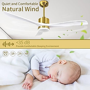 Wisful 56" Ceiling Fans with Lights Remote Control,Outdoor Wood Ceiling Fan with Light Memory for Patio Gazebo Living Room Bedroom(Gold and White)