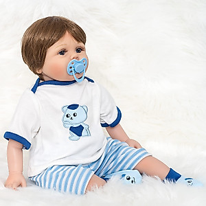 ENADOLL Reborn Baby Doll Realistic Silicone Vinyl Newborn Baby Boy 24 inch Weighted Cotton Body Lifelike Doll Gift Set for Ages 3+(Blue Bear)