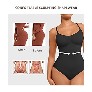 FeelinGirl Shapewear Bodysuit for Women Tummy Control Sculpting Snatched Waist Body Suit Brief Light Black Skin M/L