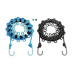 Newraturner 2 Pack Portable Clothesline with 12 Clothespins, Windproof Travel Clothesline Stretchy Retractable Elastic Laundry Clothes Line for Backyard, Vacation Hotel, Balcony Clothes Drying Line