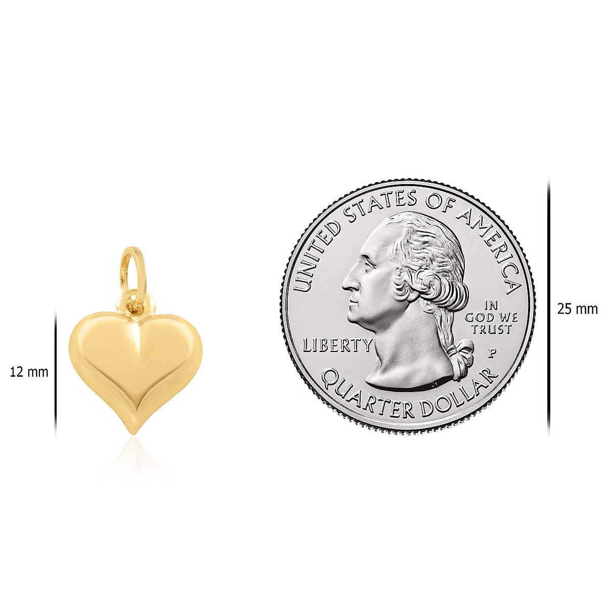 JULIETTE COLLECTION 14KT Yellow Gold Mini Polished Puffed Heart Fashion Pendant/Charm for Women, 12mm x 7mm – Exquisite and Stylish