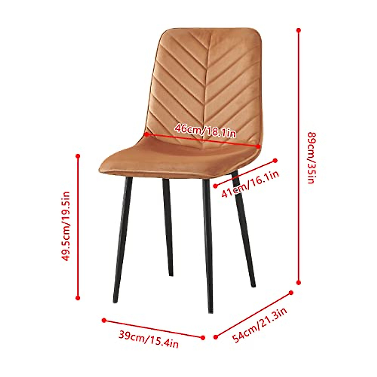 BELIFEGLORY Occasional Velvet Dining Chairs Set of 4 Upholstered Grid Pattern Dining Room Chairs Accent Office Reception Chairs Padded Seat with Black Metal Legs for Kitchen Restaurant (Orange)