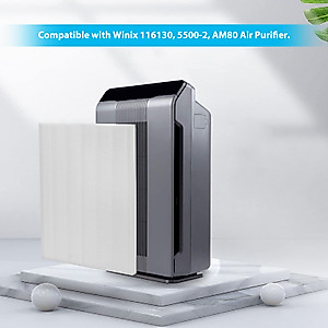 Smilyan 116130 Filter H Replacement True HEPA for Winix 5500-2 and AM80 Air Purifier, 3 Pack HEPA Filter Only (3 Hepa Filters)