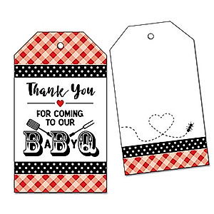 25 Baby Q Thank You Favor Tags for BBQ Baby Shower, Barbecue, Red