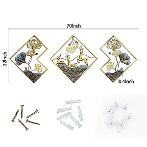 AYOUSENFAN Gold Metal Wall Decor Deer and Leaf Metal Art Wall Decor Design 70x22x0.4 Inch 3D Large Metal Wall Art for Living Room Easy Install Wall Sculptures Home Decor (3Pcs)