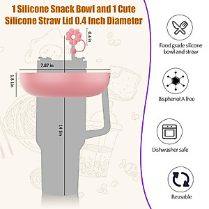 ieesspd Silicone Snack Bowl, 40 oz, Pink, Compatible with Stanley Cup Insulated Snack Tray with Handle