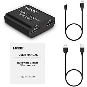 Rybozen Video Capture Cards with Loop Out, 1080P 60FPS USB 2.0 HDMI Capture Live Streaming, HDMI Capture for PS4, Nintendo Switch, Xbox One&Xbox 360