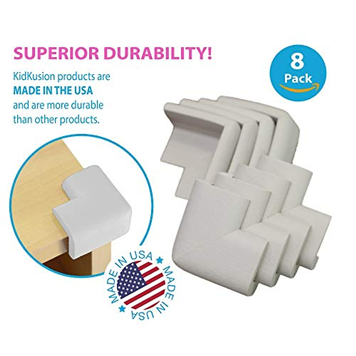 KidKusion Corner Cushion | Made in USA | Taupe | 8 Pack | Furniture and Corner Protector