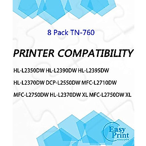 EASYPRINT 8X Compatible 760 Toner Cartridge Replacement for TN760 TN-760 Used for Brother DCP-L2550DW, HL-L2350DW, L2370DW, L2370DW XL, L2390DW, L2395DW, MFC-L2710DW, L2750DW, L2750DW XL, (8-Pack)
