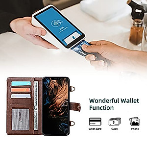 QIXIU for iPhone 12 Pro Max Wallet Case, Multi-Function Wallet Case, Detachable 3 in 1 Magnetic iPhone 12 Pro Max Case Wallet, Flip Strap Zipper Card Holder Phone Case with Shoulder Straps(Brown)