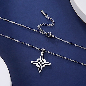 kkjoy Witches Knot Necklace Stainless Steel Magic Knot Pagan Wiccan Symbol Pendant 4-Pointed Celtic Knot Witchcraft Necklace for Women