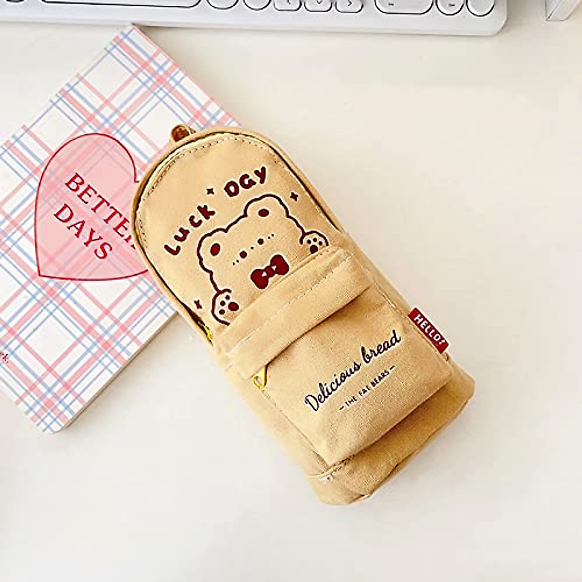 Cute Pencil Case Zipper Pouch Canvas Stitch Soft Fabric Big Capacity Bag With Compartments Little Bear Pattern Kwaii Office School Stationary Supplies for Kids Girls Boys Adults