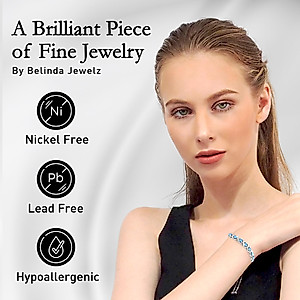 Belinda Jewelz - Birthstone Bangle Bracelet, Birthstone Bracelets for Women with 8 Round Stones, 925 Sterling Silver Adjustable Bracelet, Blue Topaz Birthstone Jewelry with Bolo Closure, 11”