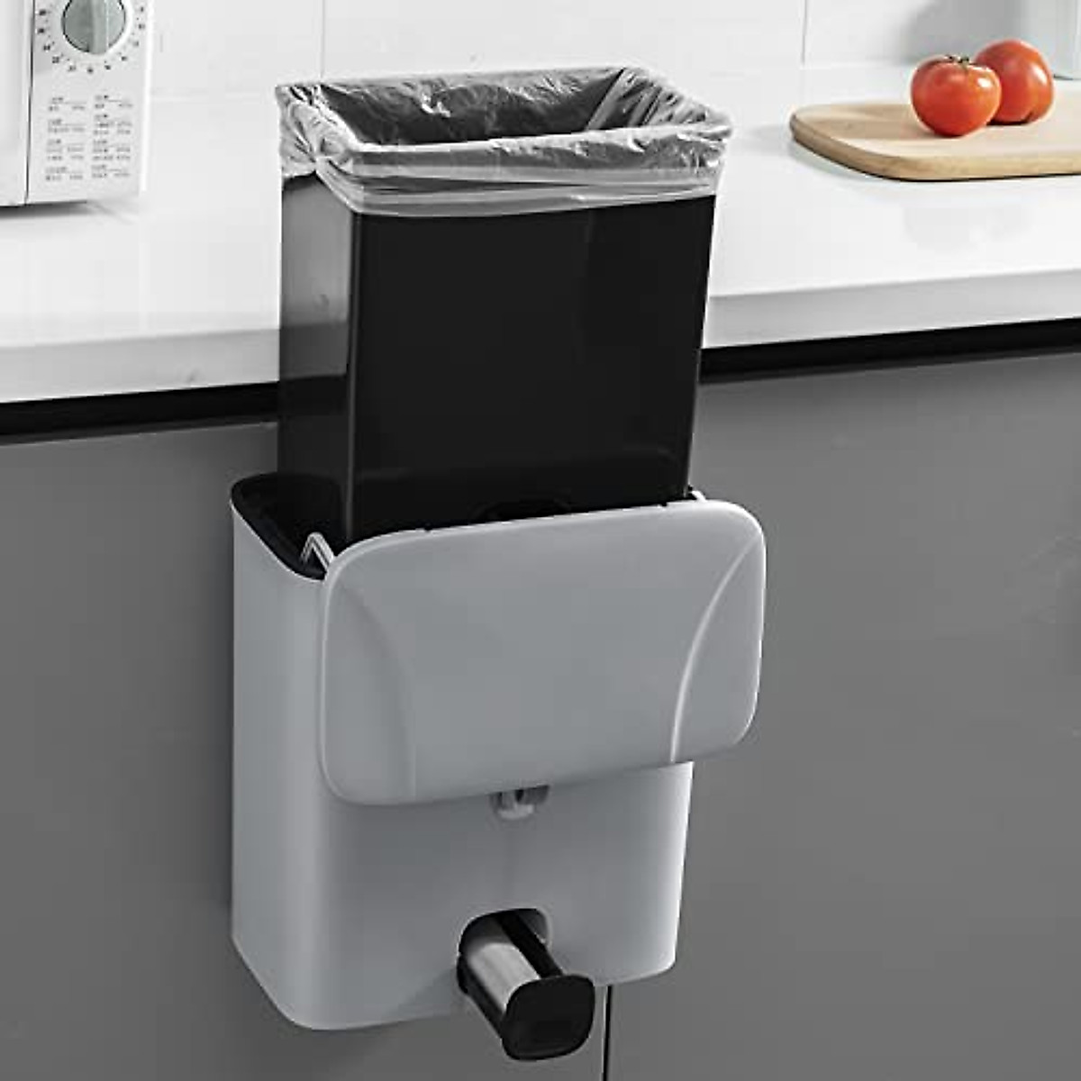 Sooyee Trash Can Kitchen with Inner Barrel for Counter Top or Under Sink,10 Liter Compactor Compost Bin with Lid For Bathroom/Bedroom/Office,Gray