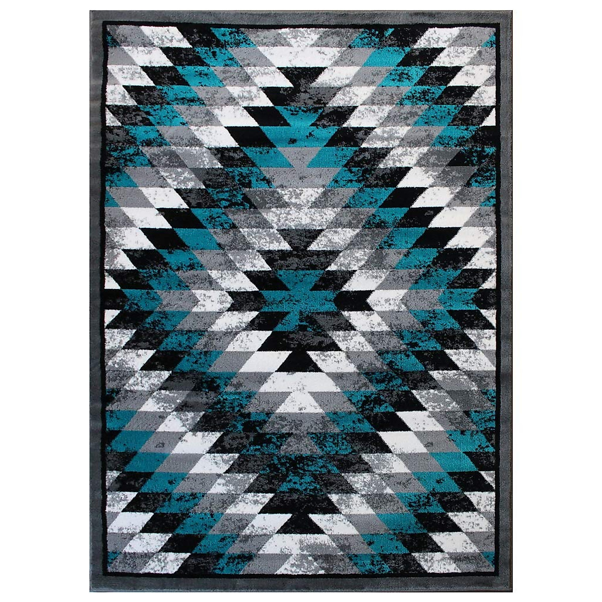 Masada Rugs, Stephanie Collection Area Rug Southwest Native American Distressed Design 1106 Turquoise Grey White Black (8 Feet X 10 Feet)