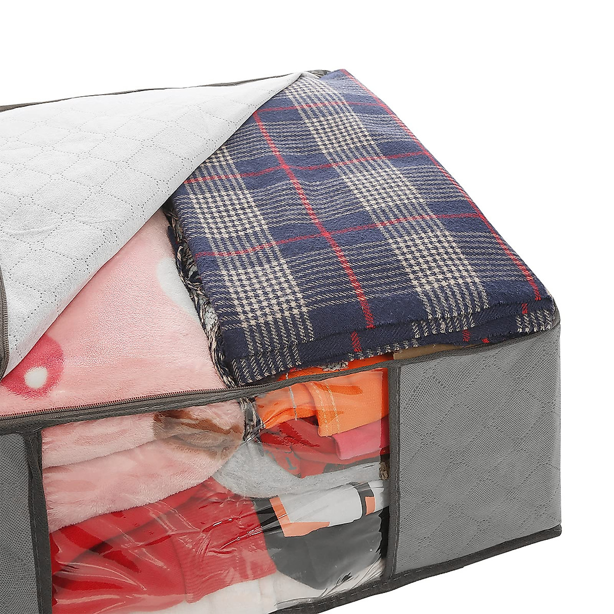 Gbdilo Foldable Storage Bag Organizers, Large Clear Window & Carry Handles, Great for Clothes, Blankets, Closets, Bedrooms, and More 3-Pack