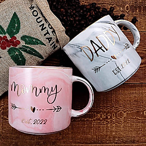 VILIGHT Gifts for New Mom and Dad First Time Parents est 2022- Mommy and Daddy Est 2022 Mugs Set - Marble Ceramic Cup 11.5 Oz