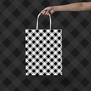 ECOHOLA Black Gingham Gift Bags, 16 Pieces Kraft Paper Bags Black White Christmas Buffalo Plaid Bags Goodie Bags Party Favor Bags with Handles for Christmas, Birthday Party Supplies, 10x8x4 Inches
