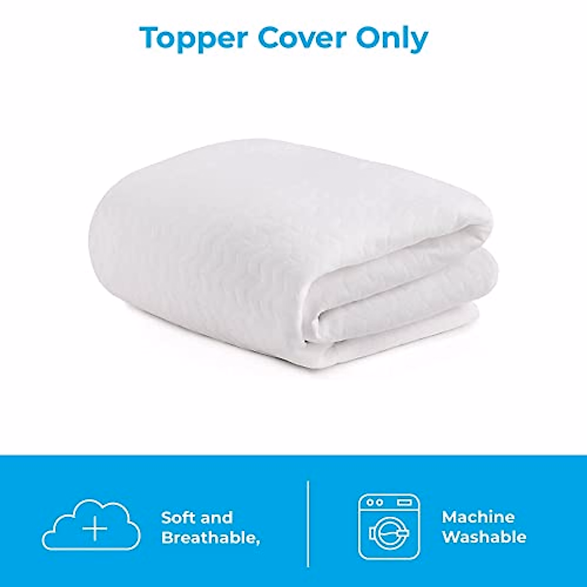 Linenspa 4 Inch Mattress Topper -Cover Full –Cover Only –Machine Washable – Breathable – Non Slip –Cover for Mattress Topper with Zipper – Topper -Cover Only White
