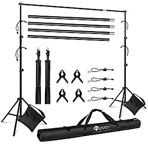 Hpusn Adjustable Backdrop Stand Kit 10ft: Photo Video Studio for Wedding Party Stage Decoration, Background Support System Kit for Photography Studio with Clamp, Sand Bag, Carry Bag