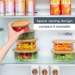 Crutello Glass Meal Prep Containers with Bamboo Lids, 2 Pack - Airtight Clear Food Storage Canisters for Kitchen Organization - A Family-Owned American Brand