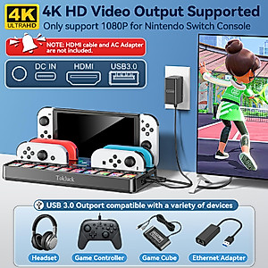 Switch Docking Station for TV with Controller Charger, Replacement for Switch TV Dock with HDMI Adapter, Switch Base Station Portable Charging Dock for Nintendo Switch Accessories Kit, 10 Game Slots