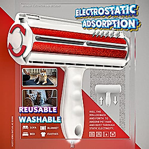 LIJIU® Pet Hair Remover Roller 3Pack for Cleaning Cat Fuzzy & Dog Hair on Cloth, Furniture, Couch, Carpet, Bed and etc. (Contain Reusable Roller, Sticky lint Roller & pet Hair Scraper)