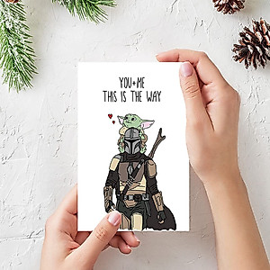 Funny Baby Yoda Card, Adorable Yoda Valentine’s Day Card for Husband or Wife, Star Wars Fan Mandalorian Theme Card for Spouse Ex, You + Me This Is The Way Card for Boyfriend or Girlfriend