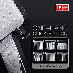 High Pressure Shower Head with Handheld - Modern Square Handheld Shower Heads - 6 Settings Detachable shower head with hose, Change Settings Much Easier Than the Twist Ones, Shower Accessories, Chrome