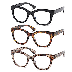 ZXYOO 3 Pack Oversized Blue Light Blocking Reading Glasses for Women, Retro Style Readers with Spring Hinge +1.75