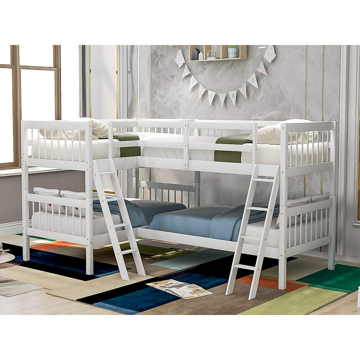 Merax L-Shaped Bunk Bed with Ladder,Twin Size