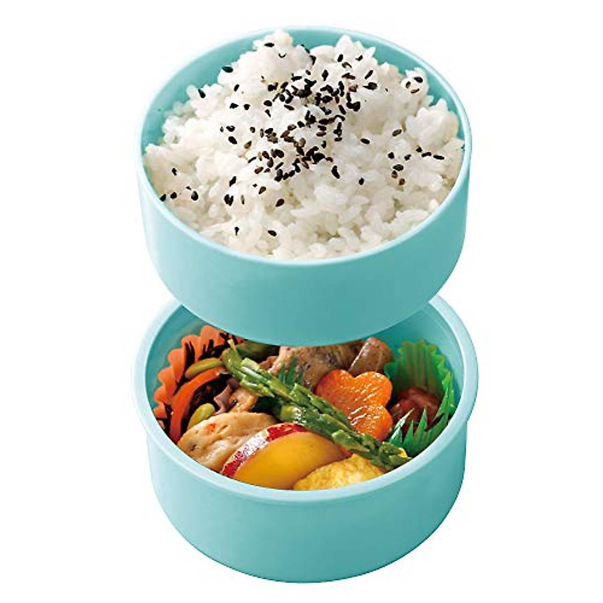 Skater Sumikkogurashi 2 Tier Round Bento Lunch Box with Folk (17oz) - Authentic Japanese Design - Microwave Safe - Blue