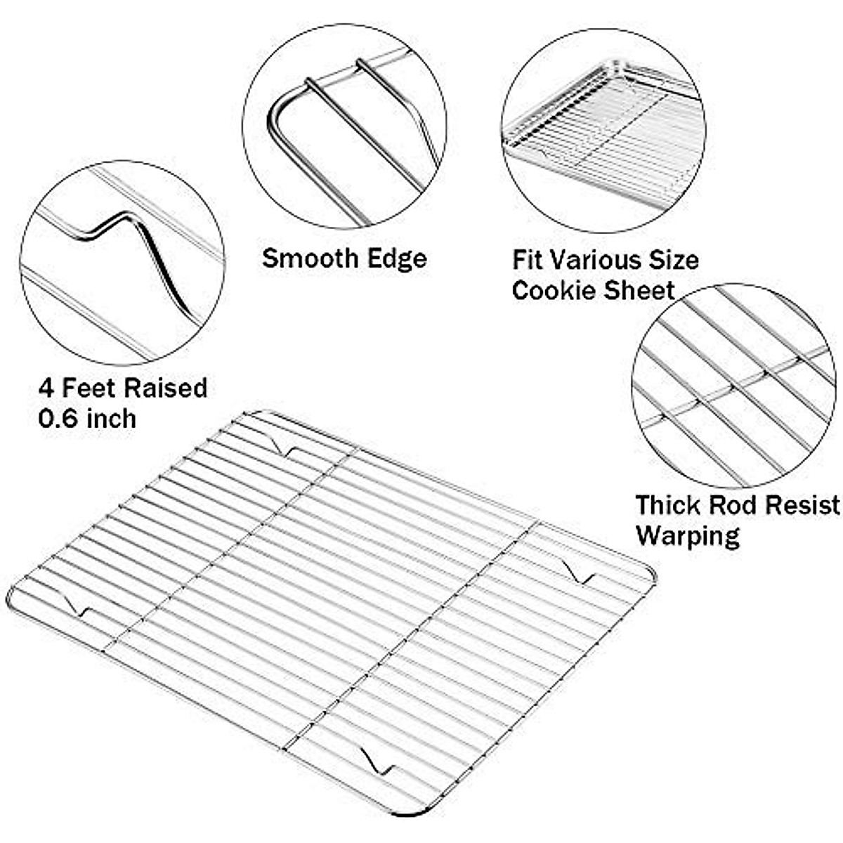 Medium Stainless Steel Cooking Rack Set 3, Large Baking Rack Pack of 3, for Cooling Baking Roasting Grilling Drying, Rectangle 11.6 x 9 x 0.6 Inch Toaster Oven, Oven & Dishwasher Safe