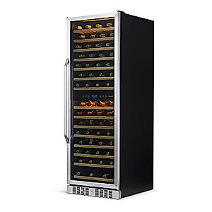 NewAir 24" Wine Cooler Refrigerator, Large 160 Bottle Built-in or Freestanding Dual Zone Wine Cellar in Stainless Steel with Precision Thermostat, and Full Extension Beechwood Shelves