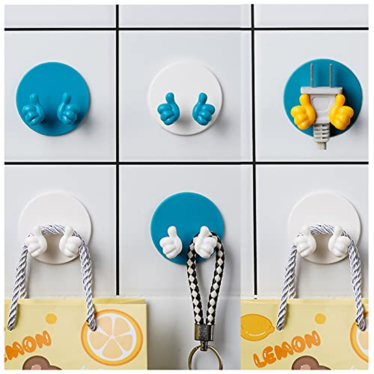 ASWANKA Utility Wall Hooks, Plug Storage Hooks, Damage Free Adhesive Wall Hooks for Hanging, Wall Hangers Without Nails for Hanging in Living Spaces, Kitchen, Bathroom, 6pcs Mixed