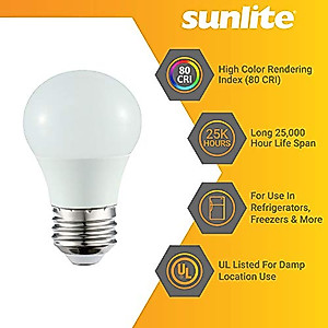 Sunlite LED A15 Refrigerator Light Bulb, 5.5 Watts (40W Equivalent), 450 Lumens, Medium Base (E26), Dimmable, Frosted Finish, UL Listed, 40K - Cool White, 6 Pack