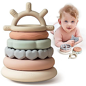 Moonkie Stacks of Circles Soft Teething Toy | Educational Learning Baby Toy | Stacking Ring Toys for Babies | 7 Piece Teethers Set