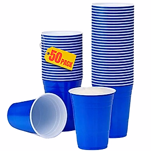 1InTheHome Blue Cups 16 oz, Disposable Plastic Blue Party Cups Heavy Duty (50 pack)
