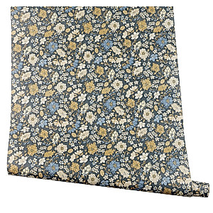 GLOW4U Self Adhesive Vintage Blue Floral Contact Paper Shelf Liner for Cabinets Shelves Drawer Arts and Crafts Decal 17.7x78.7 Inches